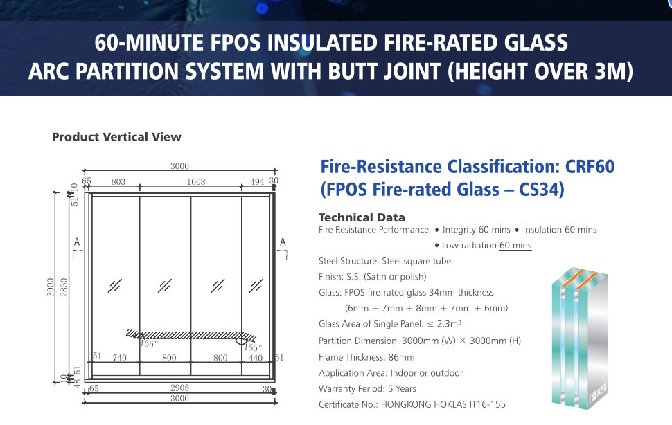 34mm Fire Rated Glass for Frameless Wall with Butt Joint - Buy Fire Resistant, Butt Joint ...